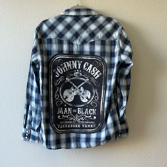 Johnny Cash | Shirts | Johnny Cash Upcycled Flannel Shirt Unisex M ...